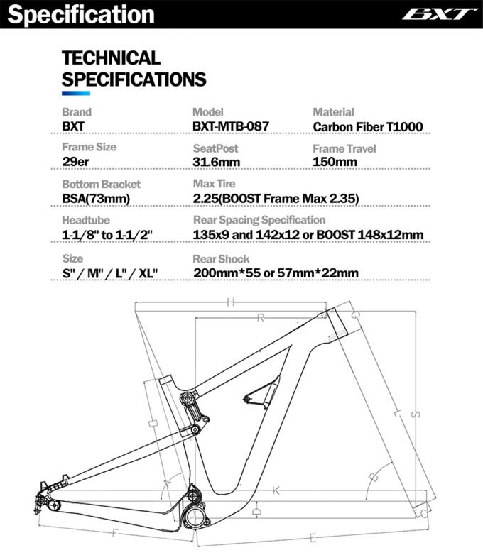 BXT Carbon Full Suspension Frame All Mountain Boost Frame 29 148mm